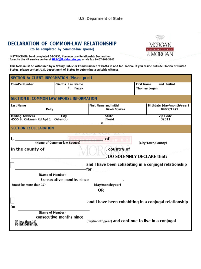 Common-Law Relationship Declaration Form | PDF | Notary Public | Affidavit