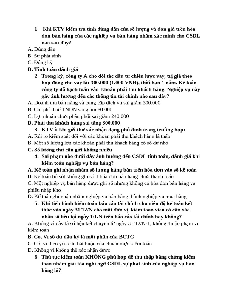 TN CHƯƠNG 3 KIỂM BCTC | PDF