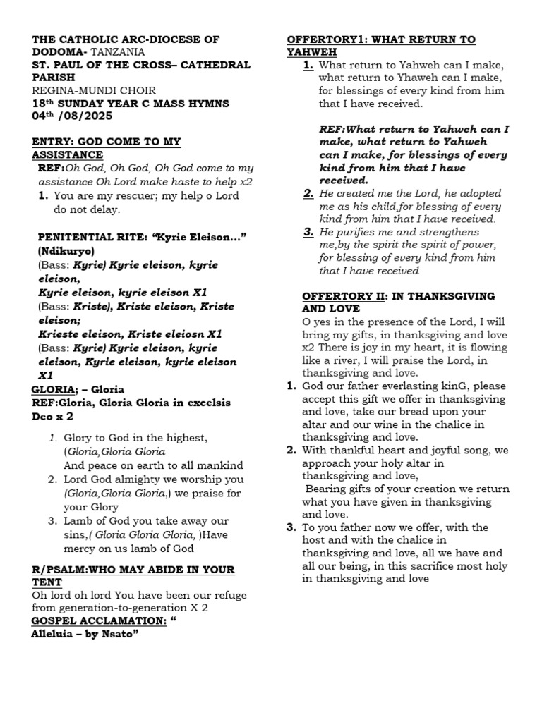 18th Sunday Liturgical Hymn | PDF | Eucharist | Worship
