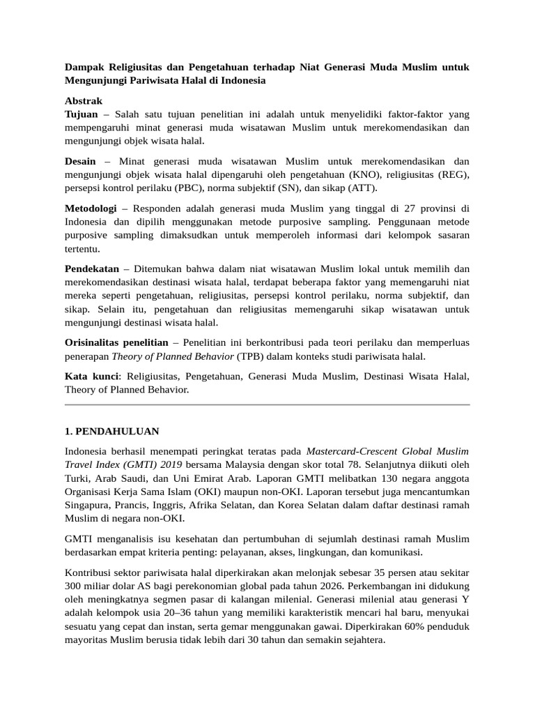 Niat Generasi Muda Muslim Kunjungi Wisata Halal | PDF