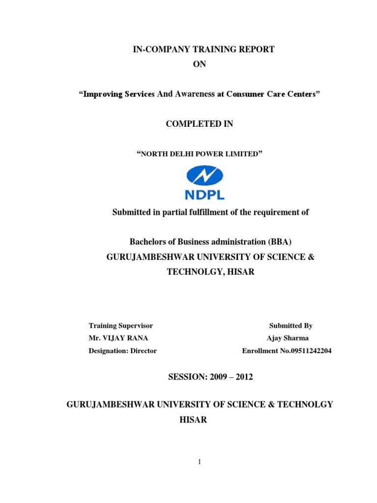 Project Report On NDPL Final 2 | PDF | Customer Relationship Management ...