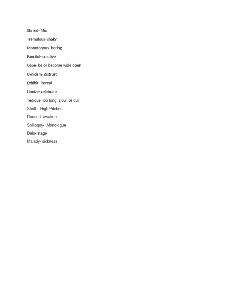 Vocabulary List with Definitions | PDF