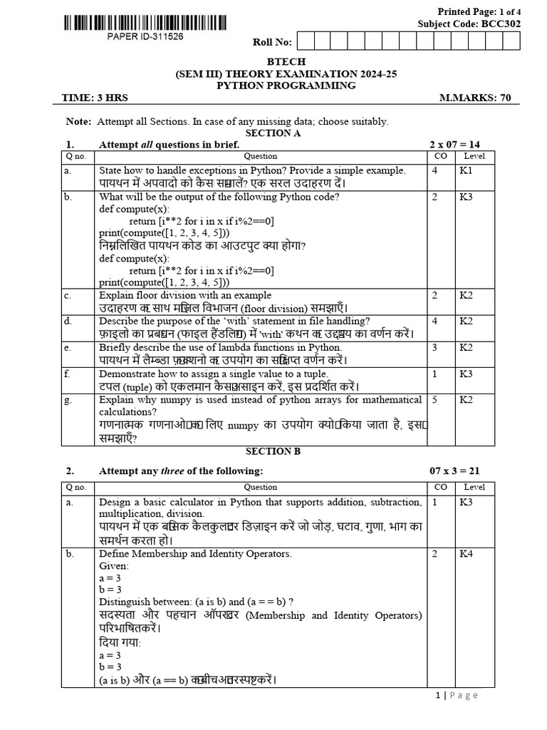 Python Programming -BCC302 | PDF