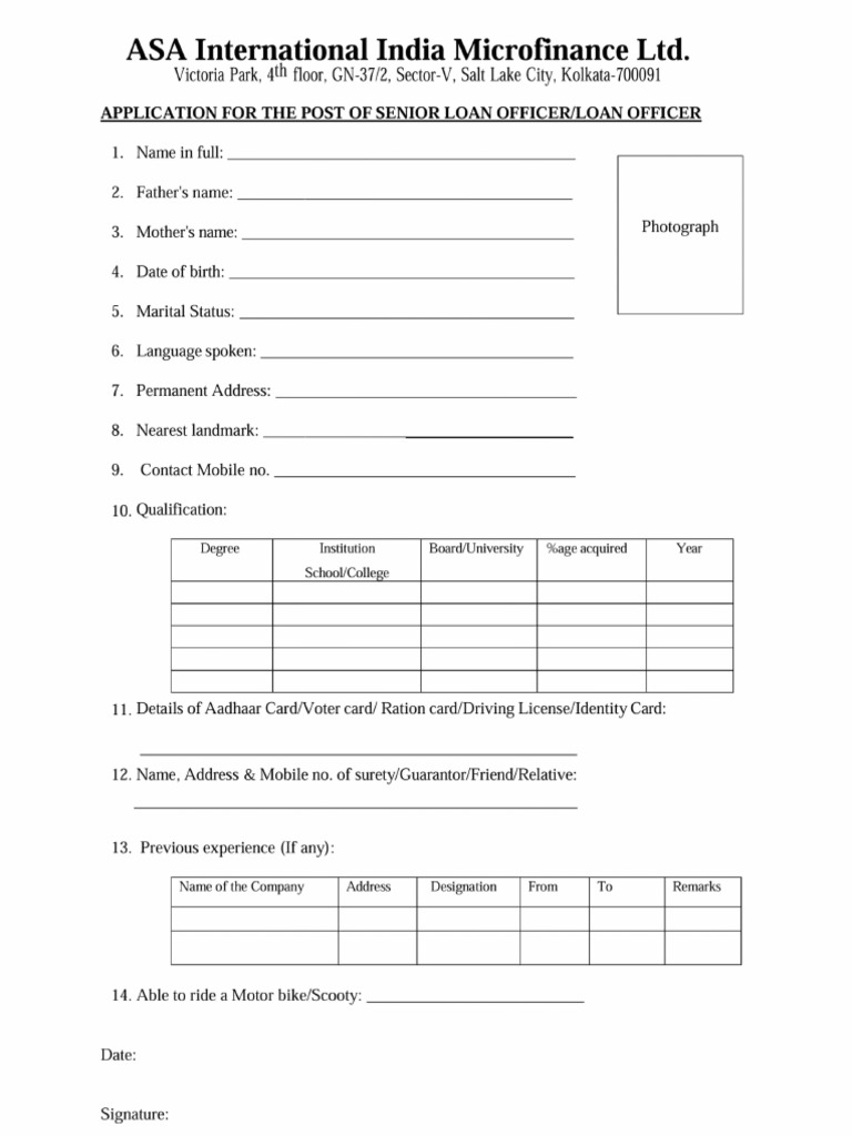 Senior Loan Officer Application Form | PDF