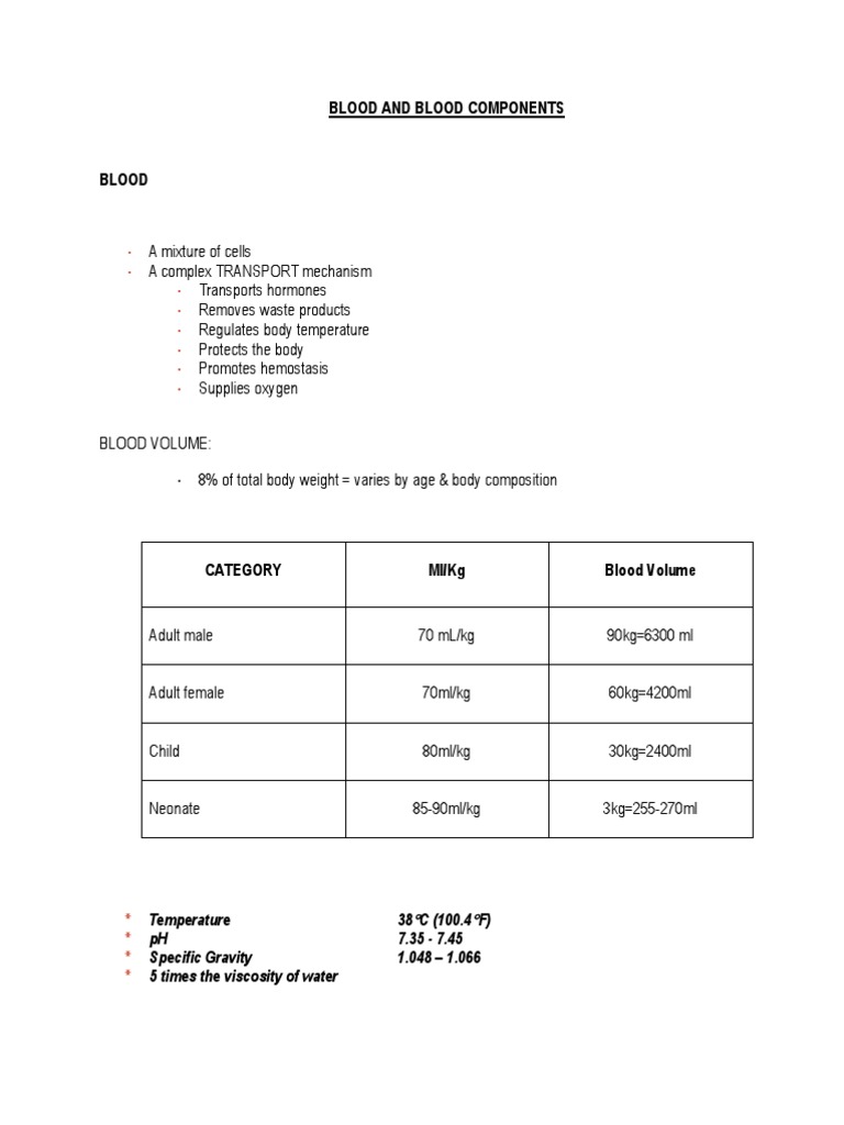 Blood and Blood Components-Lecture | PDF | Blood Plasma | Blood Donation