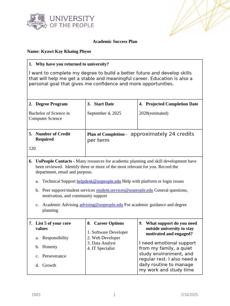 Academic Success Plan for Computer Science | PDF | Behavior ...