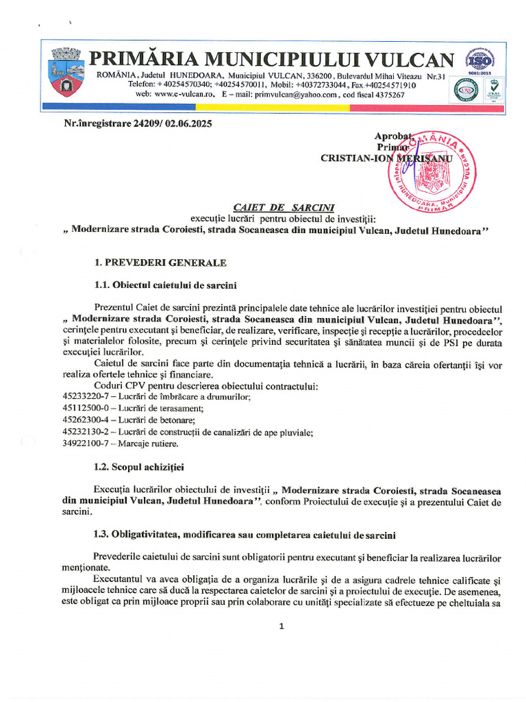 Caiet de Sarcini Lucrari CoroiestiSocaneasca | PDF