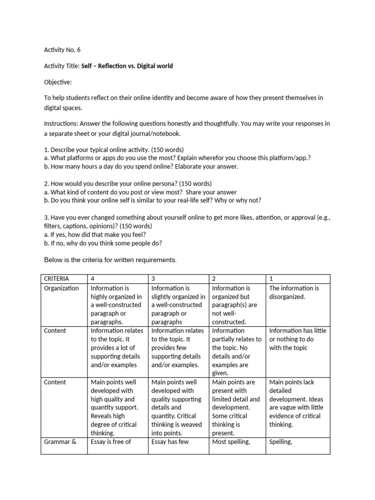 Activity-6-M10-Digital-Self | PDF | Punctuation | Self