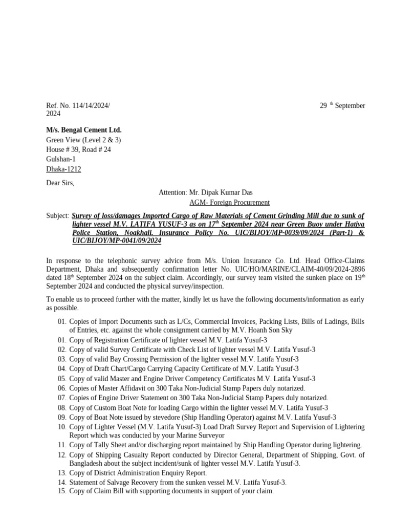 Bengal Cement Union | PDF | Shipping | Water Transport