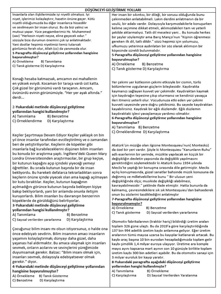Dusunceyi Gelistirme Yollari Test | PDF