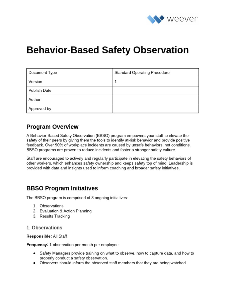 Behavior-Based Safety Observation Guide | PDF | Safety | Psychology