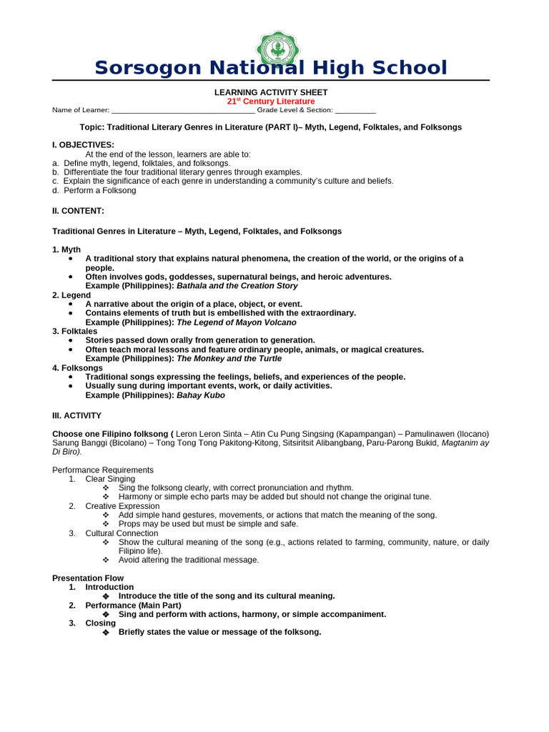 LAS Traditional Literary Genres PART1 | PDF | Legends