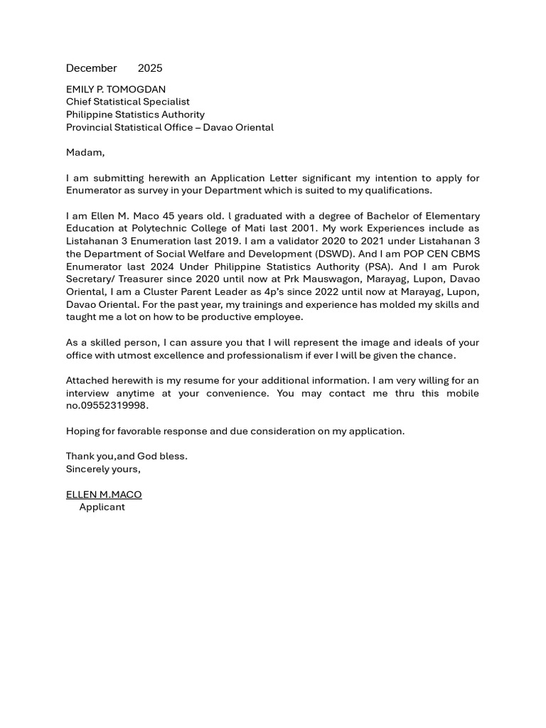 Ellen Application Letter | PDF