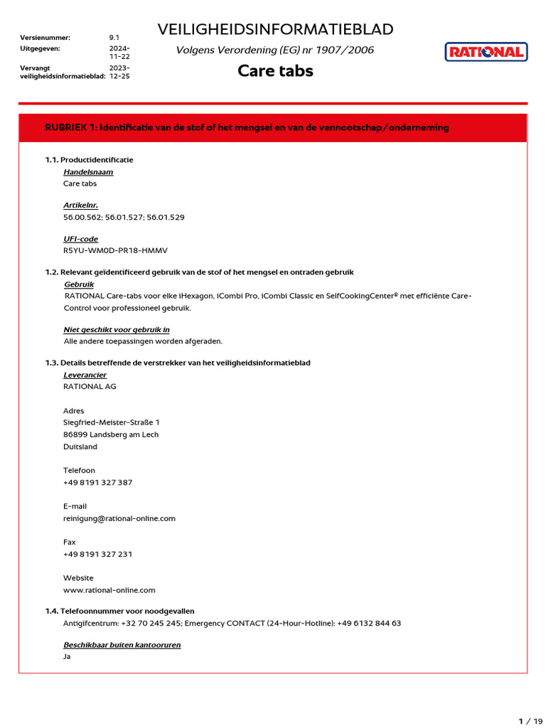 Sds Rational Care-Tab-Nl Be PDF | PDF