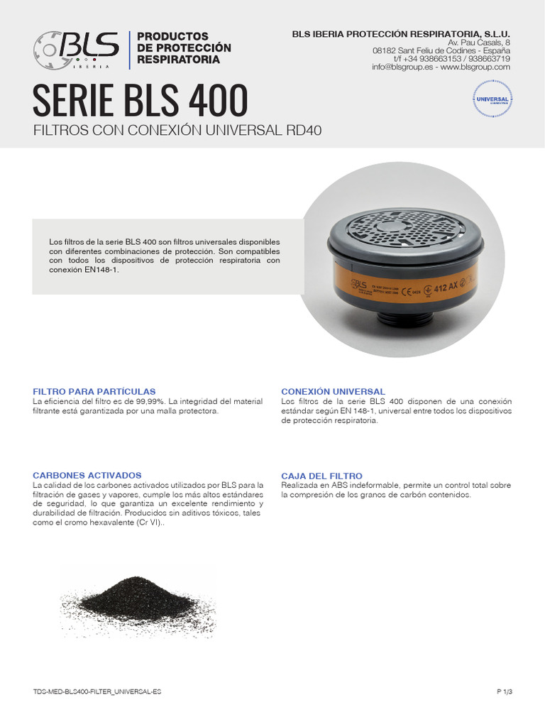 Filtros Universales BLS 400 para Respiración | PDF | Filtración ...