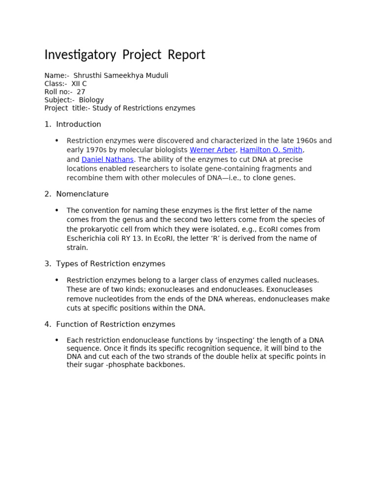 Study of Restriction Enzymes in Biology | PDF | Restriction Enzyme | Dna