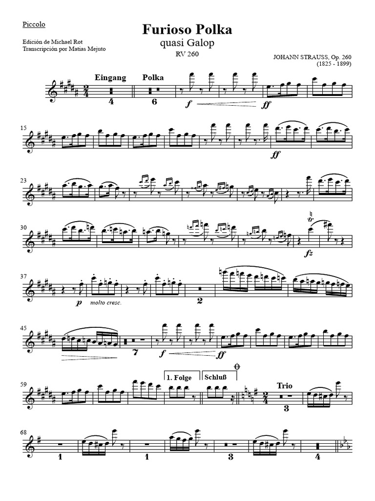 Piccolo - Furioso Polka, Op. 260 | PDF