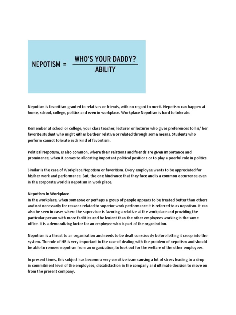 Workplace Nepotism A Threat | PDF | Employment | Equal Opportunity