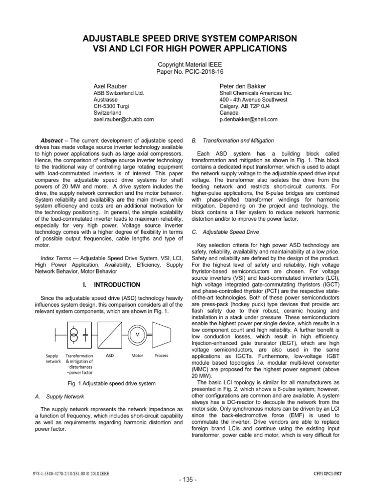 Adjustable Speed Drive System Comparison VSI and LCI for High Power ...