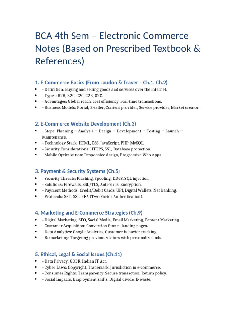 BCA 4th Sem E-Commerce Study Notes | PDF