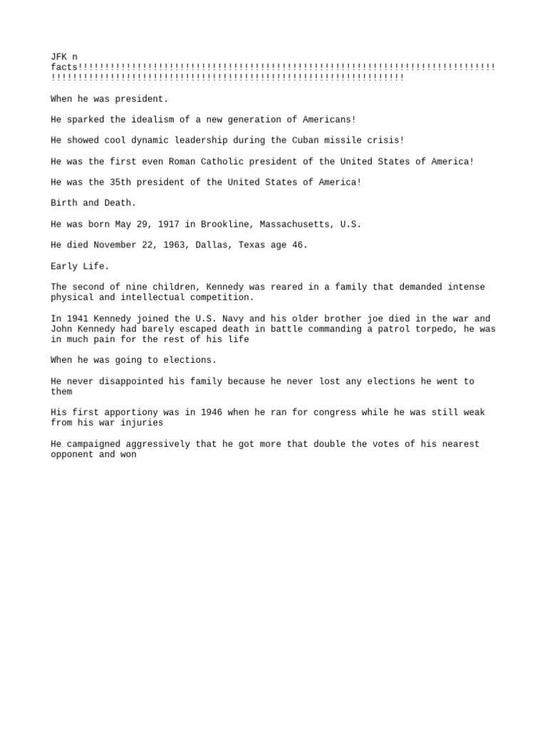 Key Facts About JFK's Life and Presidency | PDF