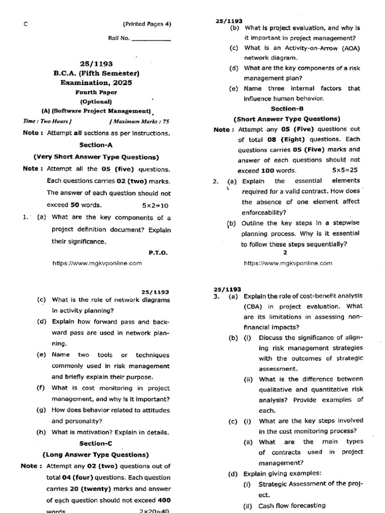 Bca 5 Sem Software Project Management 1193 2025 | PDF