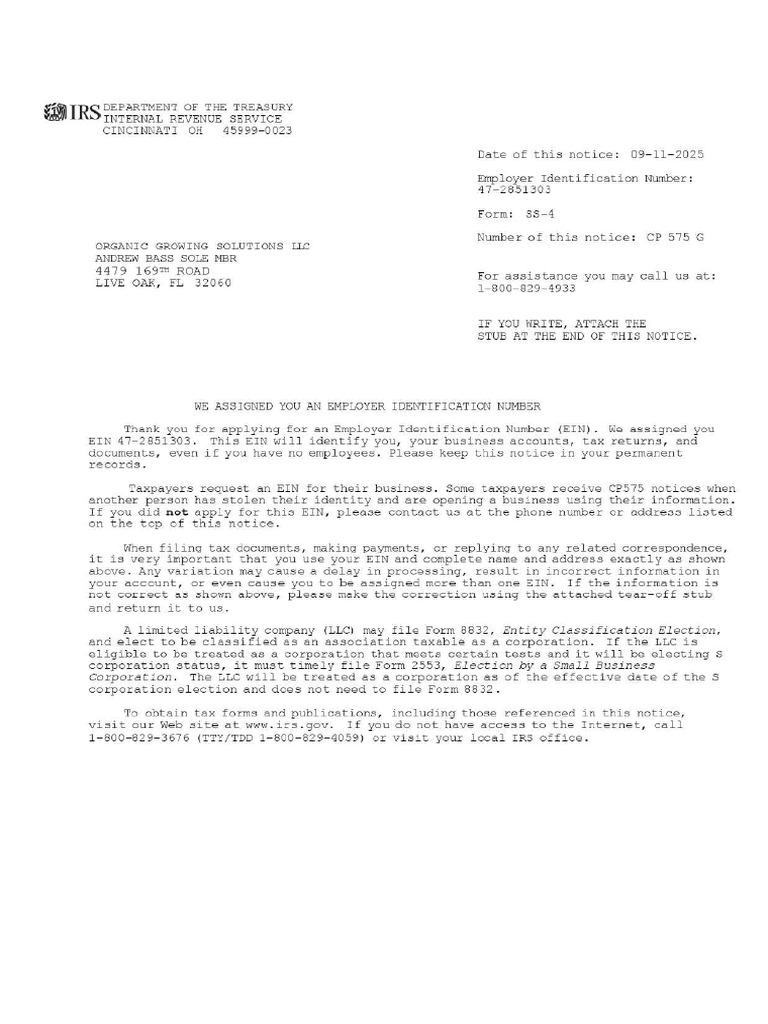 47 2851303 EIN Verification Letter. | PDF