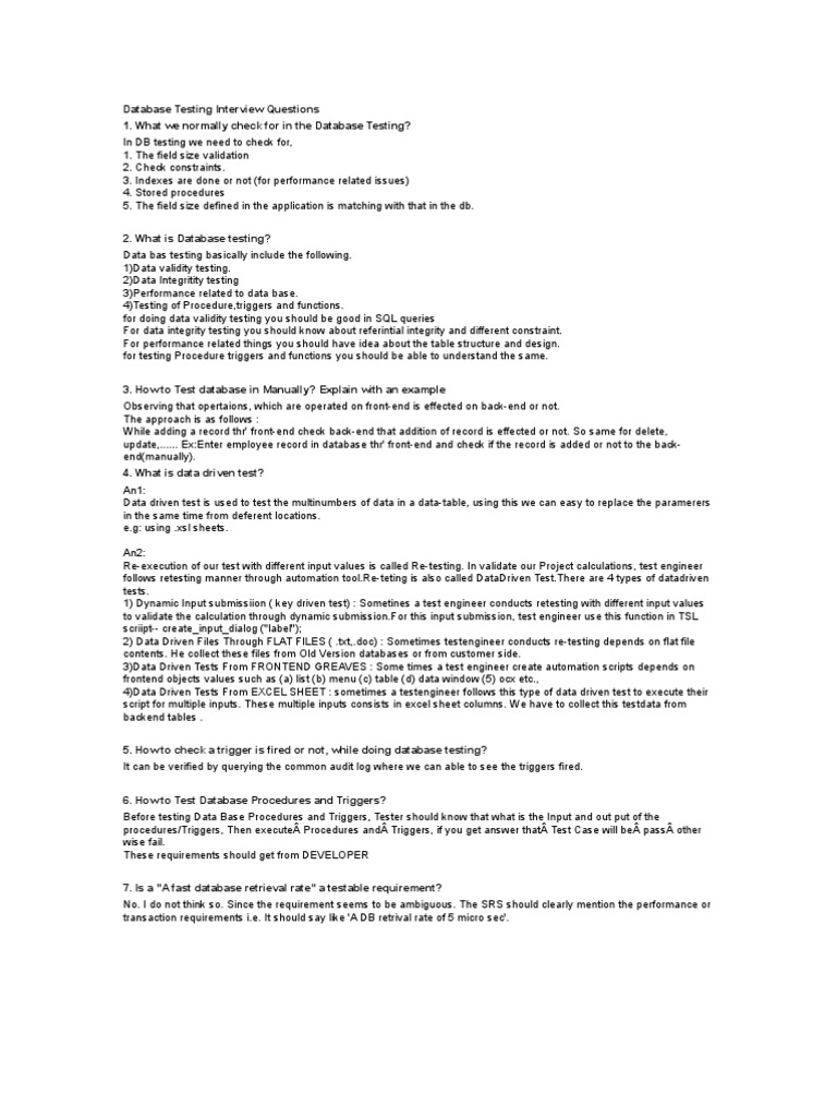 Database Testing Interview Questions | PDF | Databases | Database Index