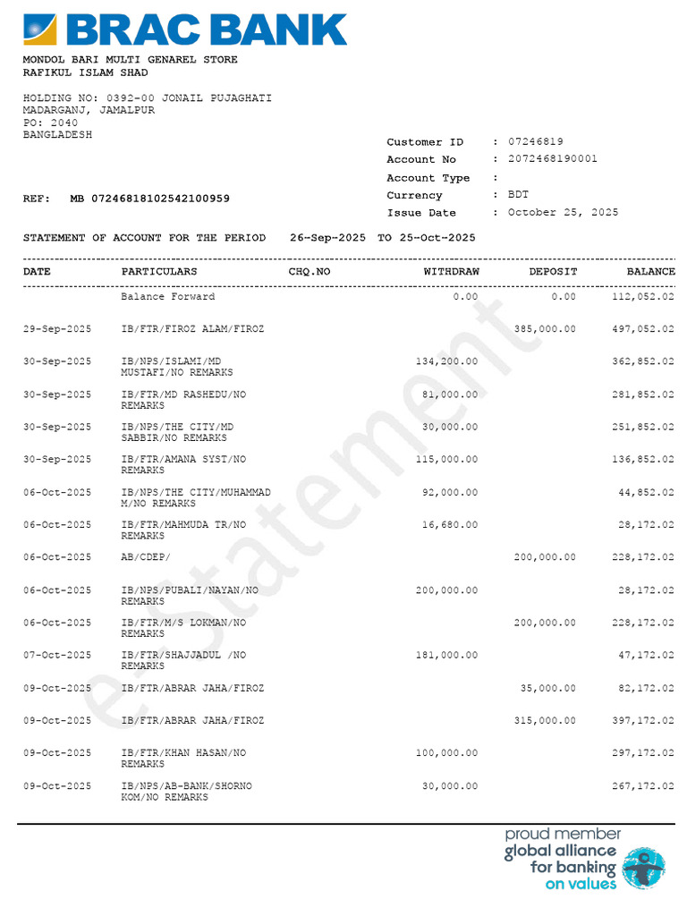 BRAC Bank Statement 25102025 | PDF