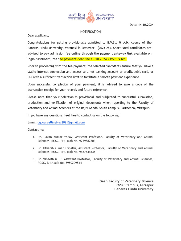BVSC 4th Res Announce | PDF
