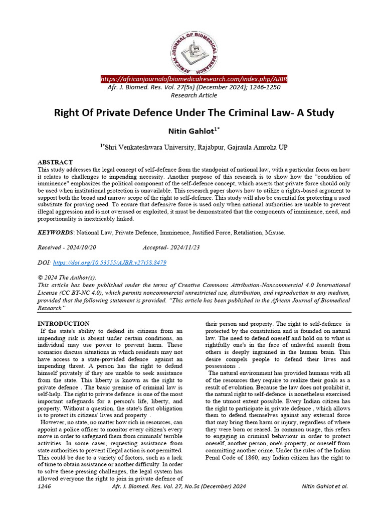 Private Defence in Criminal Law Study | PDF | Burden Of Proof (Law ...