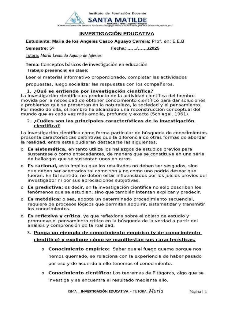 Clase 1 Actividades COMPLETO | PDF | Conocimiento | Método científico