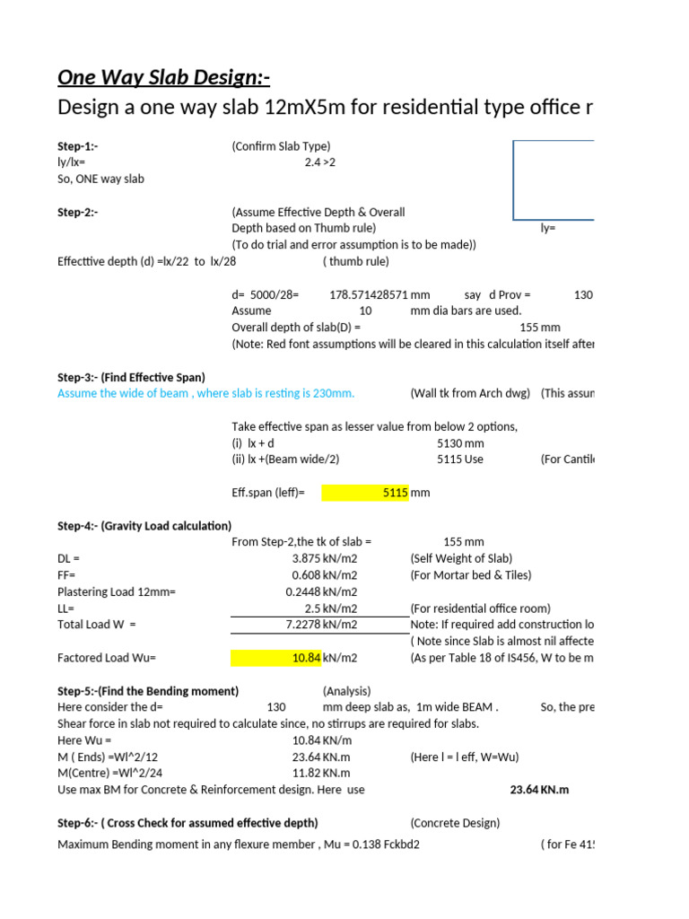 Oneway Slab Design | PDF | Bending | Solid Mechanics