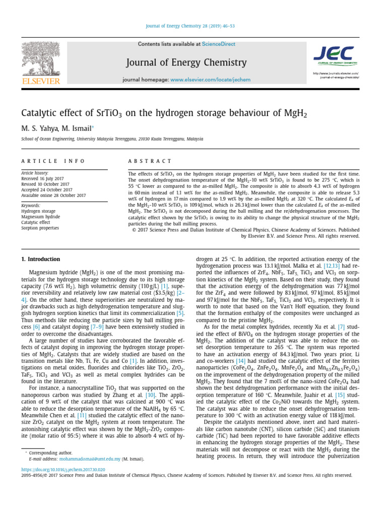 Catalytic Effect of SrTiO3 On The Hydrogen Storage - 2019 - Journal of ...