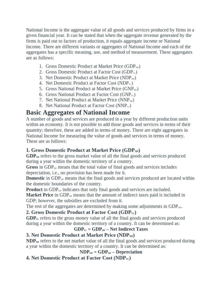 Understanding National Income Aggregates | PDF | Measures Of National ...