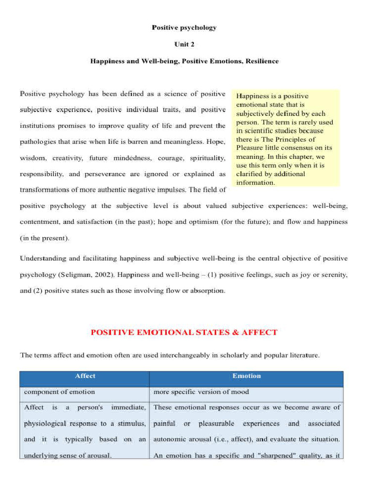Unit 2 Positive Psychology | PDF