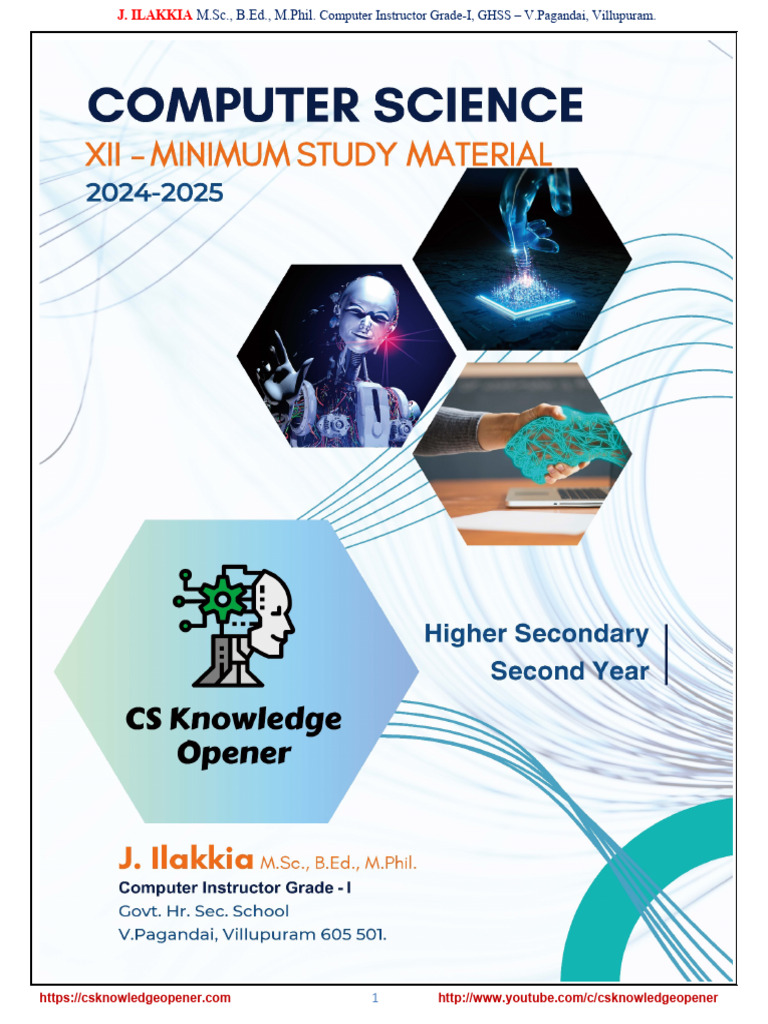 Computer Science Study Material for XII | PDF | Scope (Computer Science ...