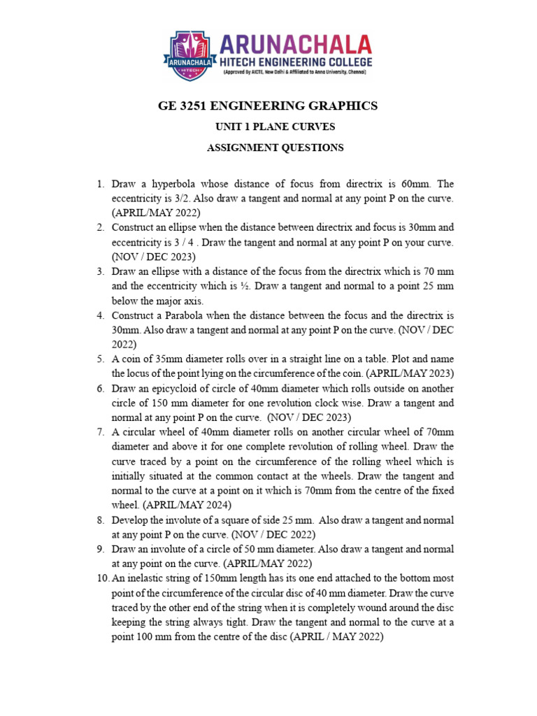 Engineering Graphics Assignment 1 | PDF