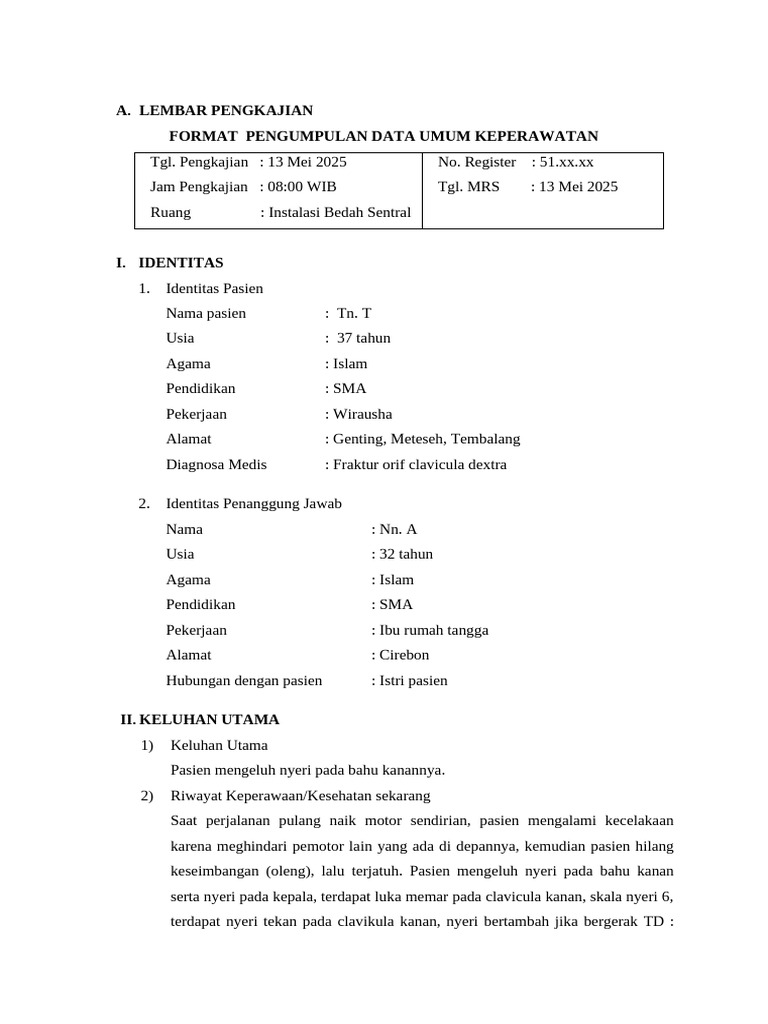 Askep Fraktur Orif Clavicula Bagus | PDF