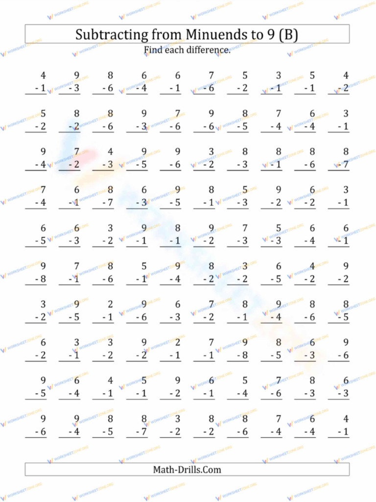 Single Digit Subtraction | PDF