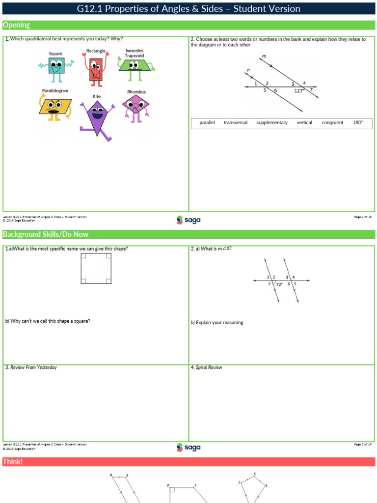 Properties of Angles and Sides in Quadrilaterals | PDF | Rectangle ...