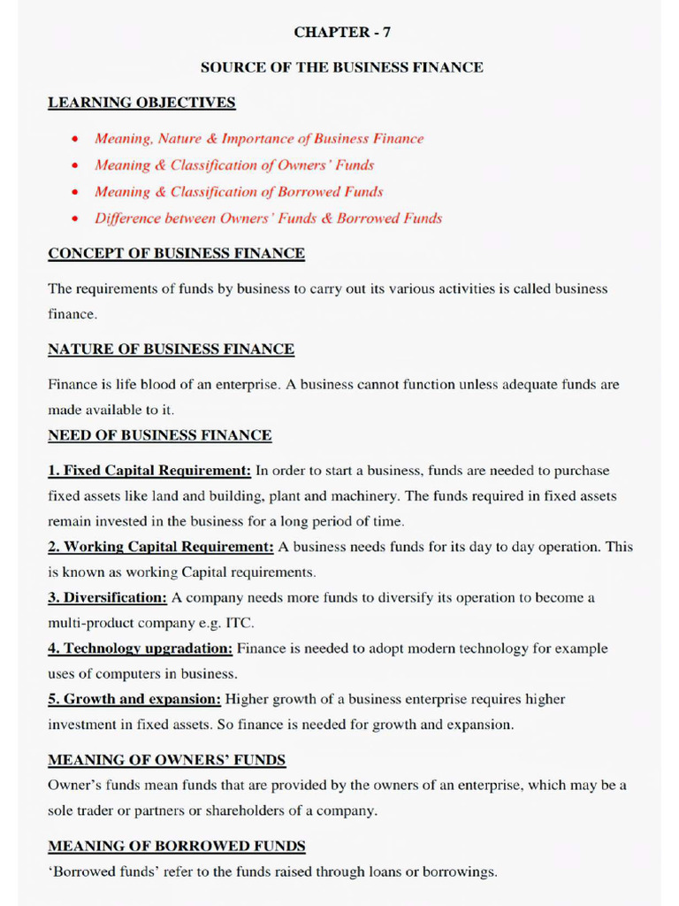CH 7 Sources of Business Finance | PDF