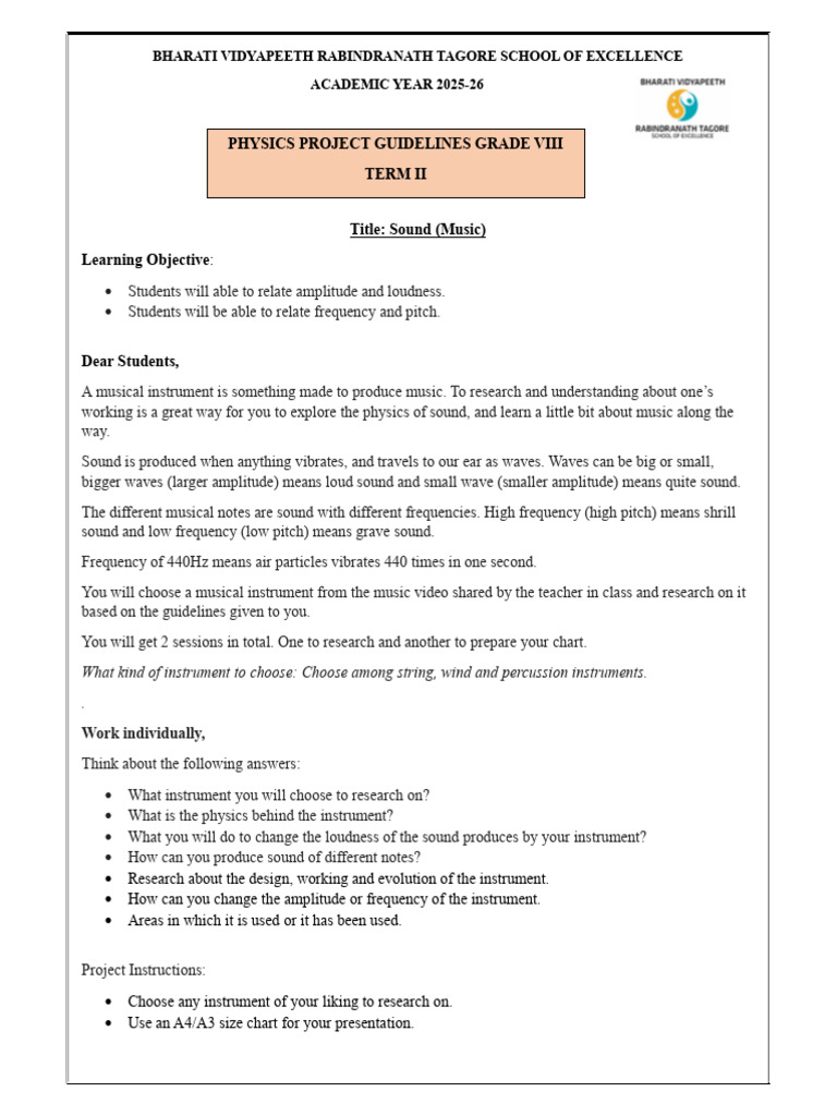 Grade 8 Term 2 Project Guidelines Sound (1) | PDF | Sound | Waves