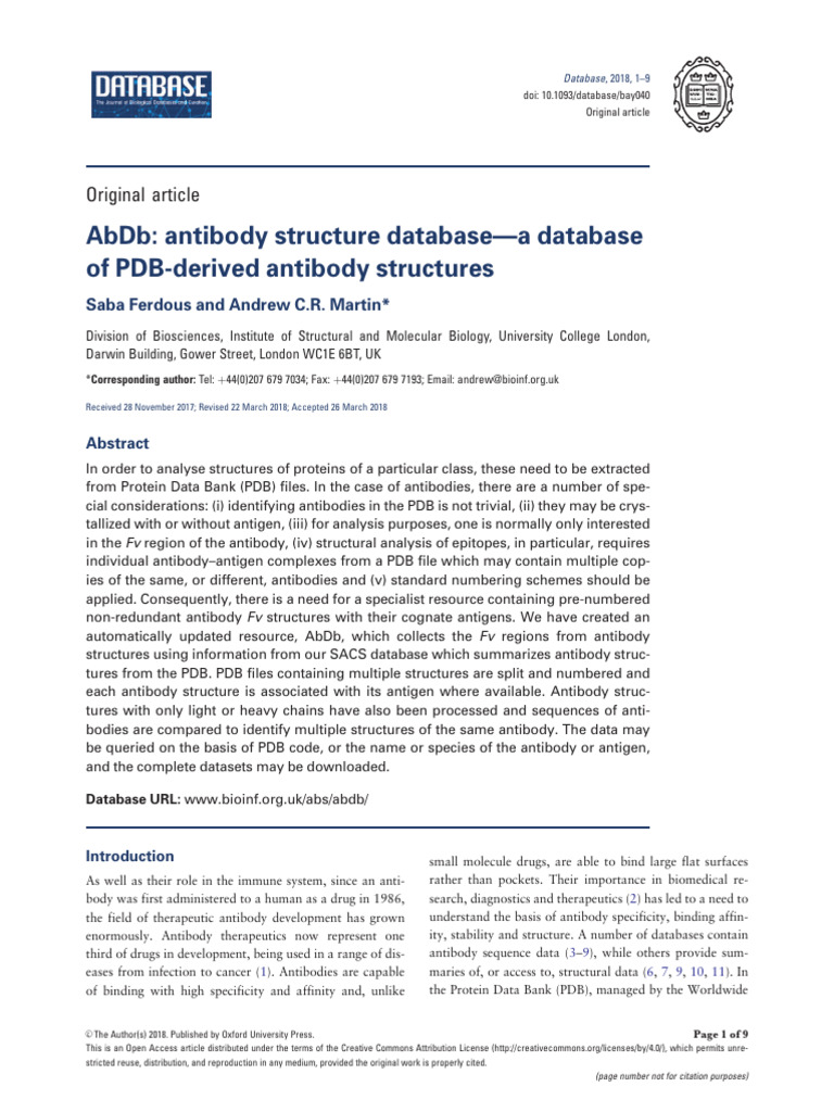 AbDb Antibody Structure Database | PDF | Antibody | Antigen