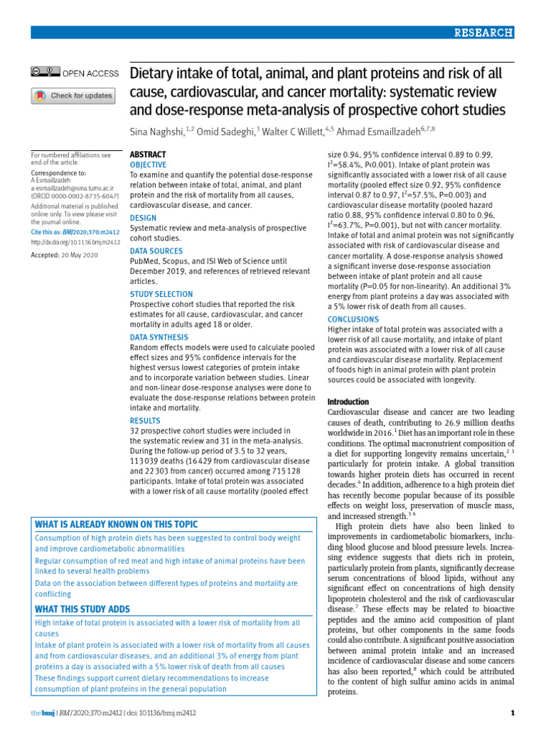 Dietary Intake of Total Animal and Plant Proteins | PDF | Determinants ...