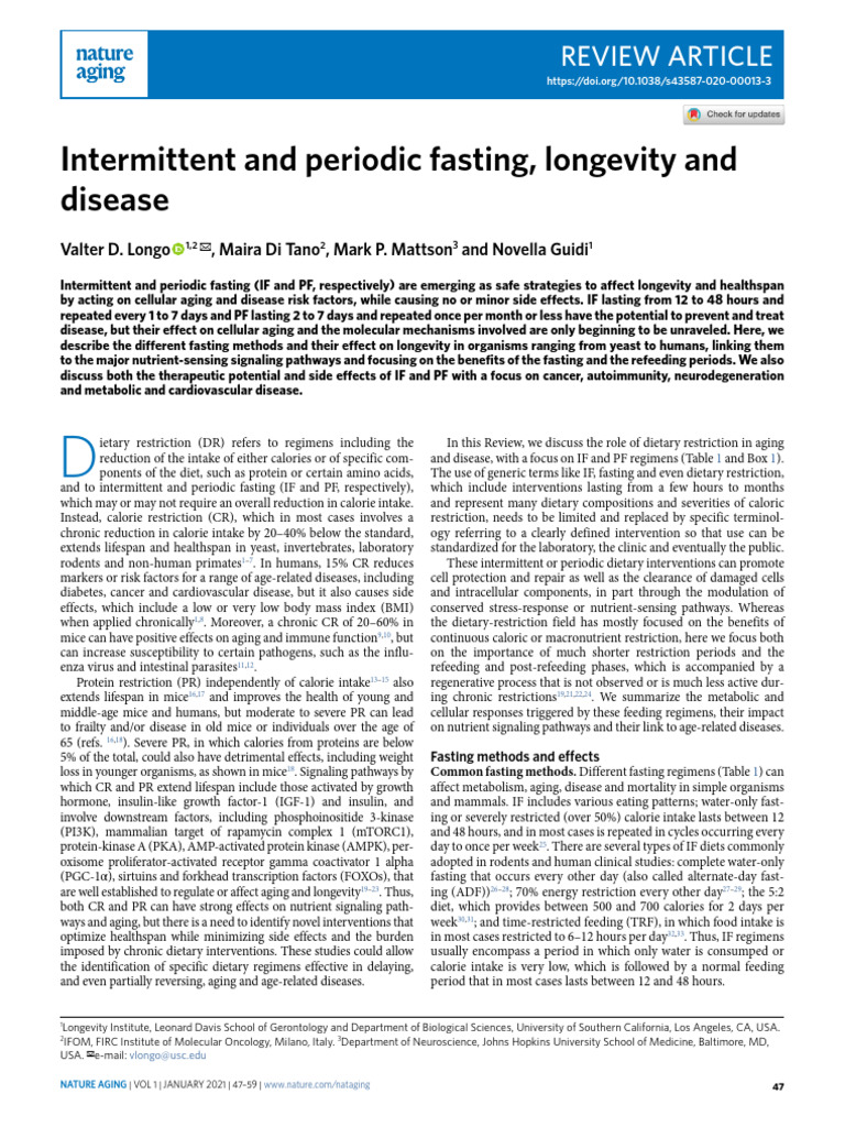 Intermittent and Periodic Fasting Longevity and Disease | PDF | Calorie ...