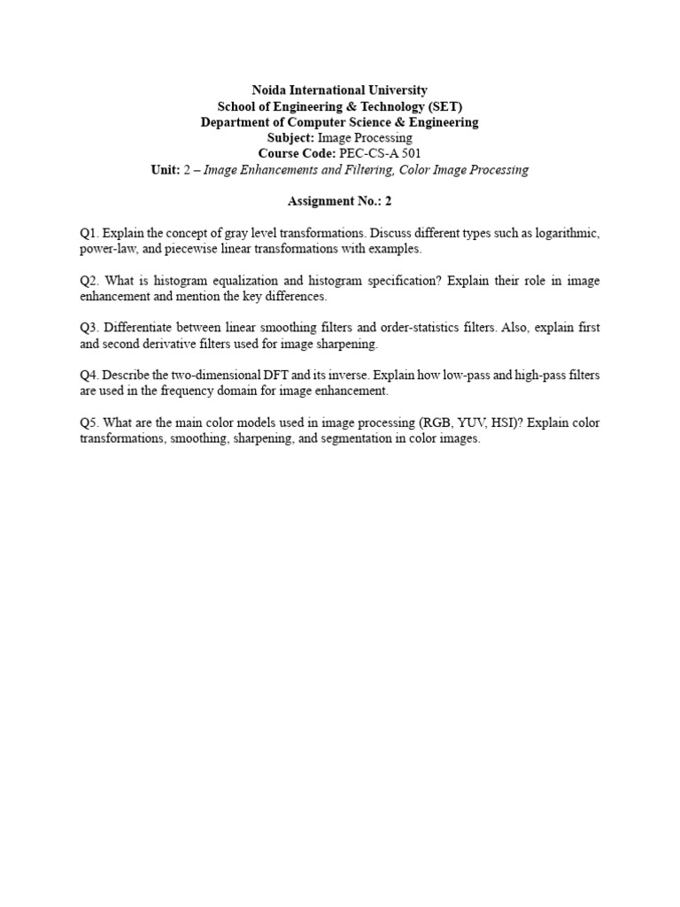 Assignment Image Processing Assignment No 2 | PDF