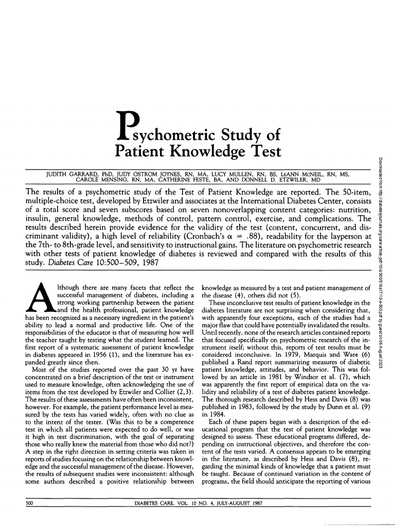 Psycometric Test Patient Knowlege | PDF | Validity (Statistics ...