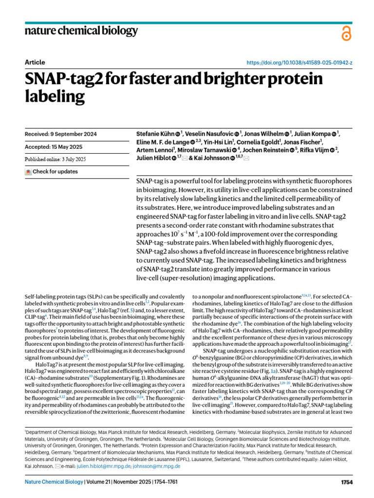 SNAP-tag2 For Faster and Brighter Protein - Labeling | PDF ...