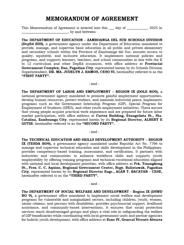 Moa Template For The Pcacl | PDF | Vocational Education | Child Labour